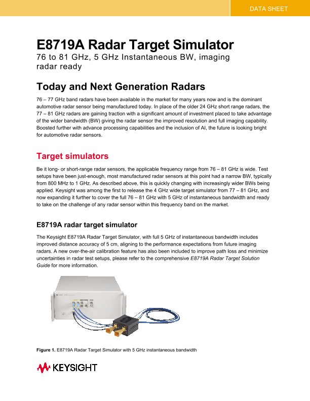 E8719a Radar Target Simulator Pdf Asset Page Keysight